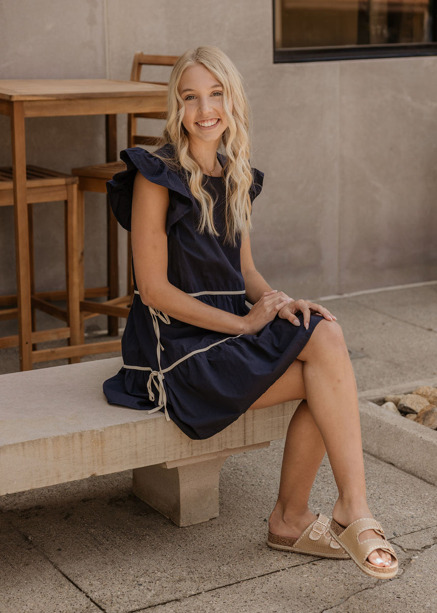 WRENLY NAVY DRESS WITH CREAM BOW DETAILING BY IVY & CO – B Fierce ...